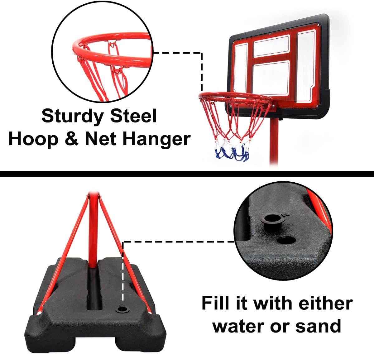 SKY LAND EM-1869 Basketball Hoop and Stand Set, Adjustable Height 145 ...
