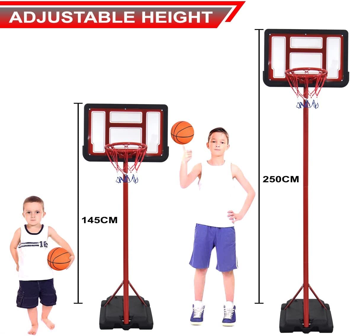 SKY LAND EM-1869 Basketball Hoop and Stand Set, Adjustable Height 145 ...