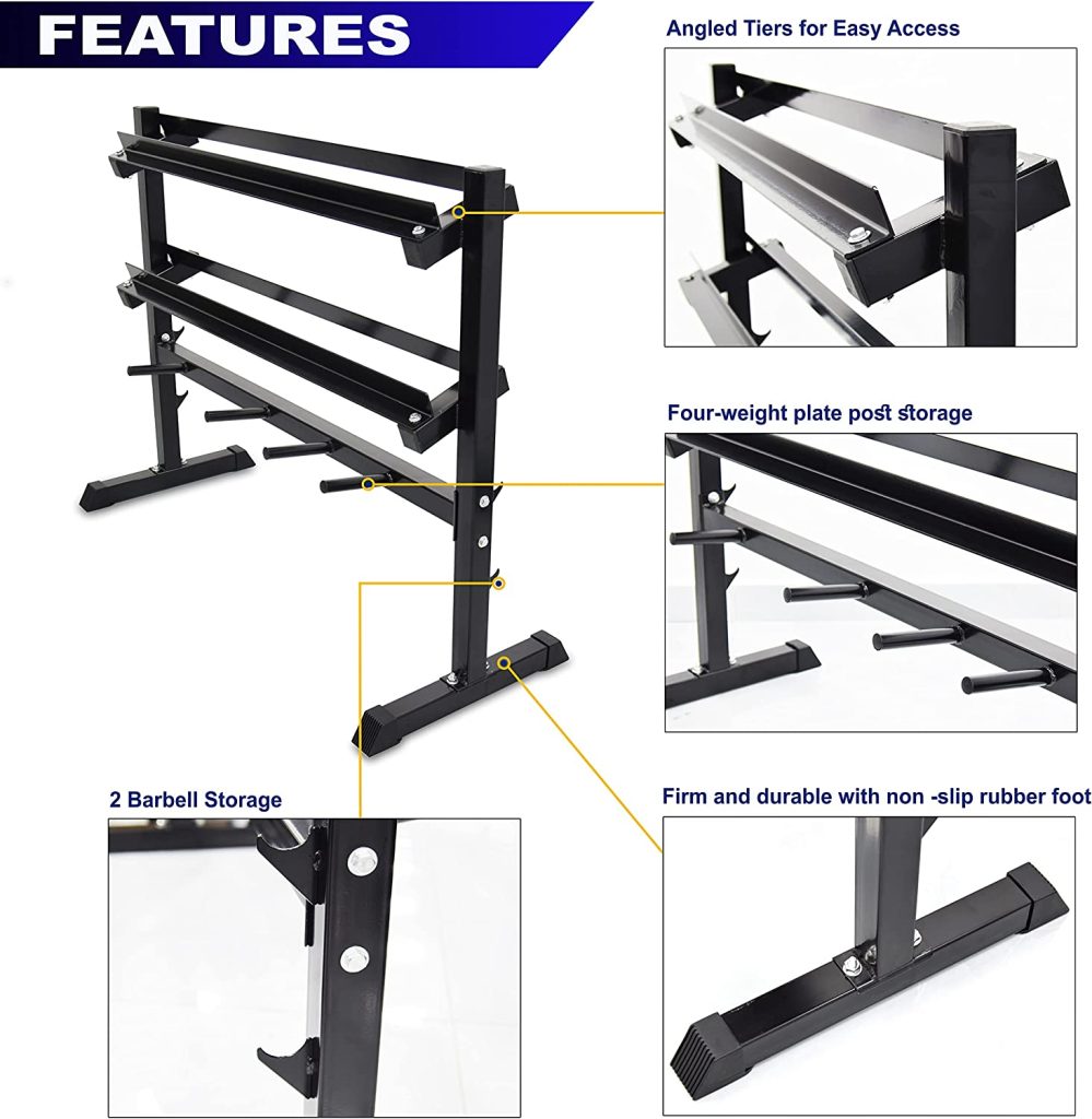 Multiple Weights Storage Rack for Dumbbells, Barbells, Plates