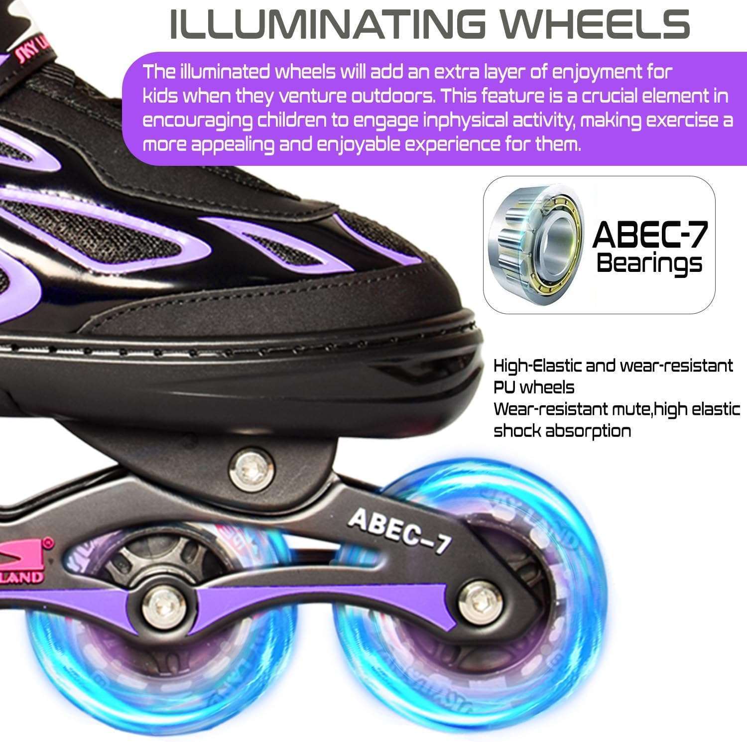 SKY LAND Professional Inline Skates with 8 Illuminated Wheels ...