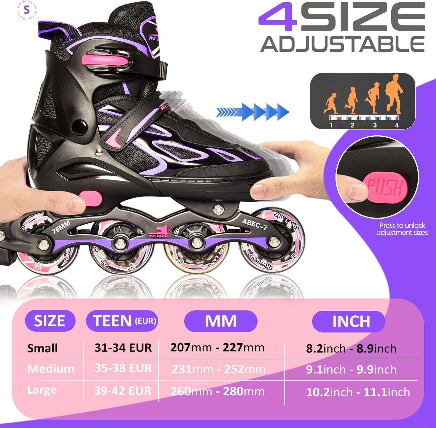 SKY LAND Professional Inline Skates with 8 Illuminated Wheels ...