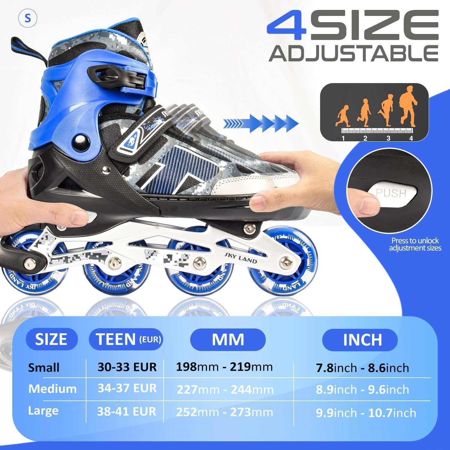 SKY LAND Professional Inline Skates with 8 Illuminated Wheels ...