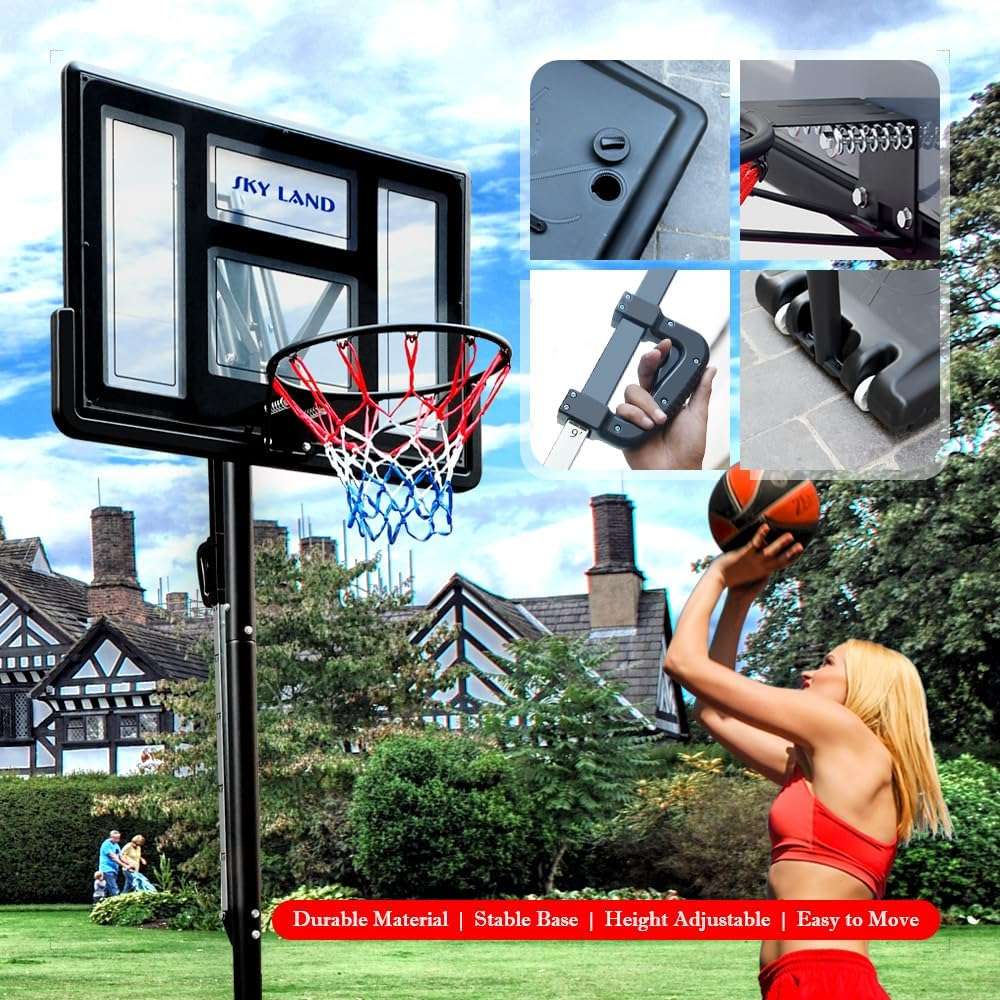 SKY LAND Sports Basketball Hoop|Basketball Goal on Wheels Adjustable ...