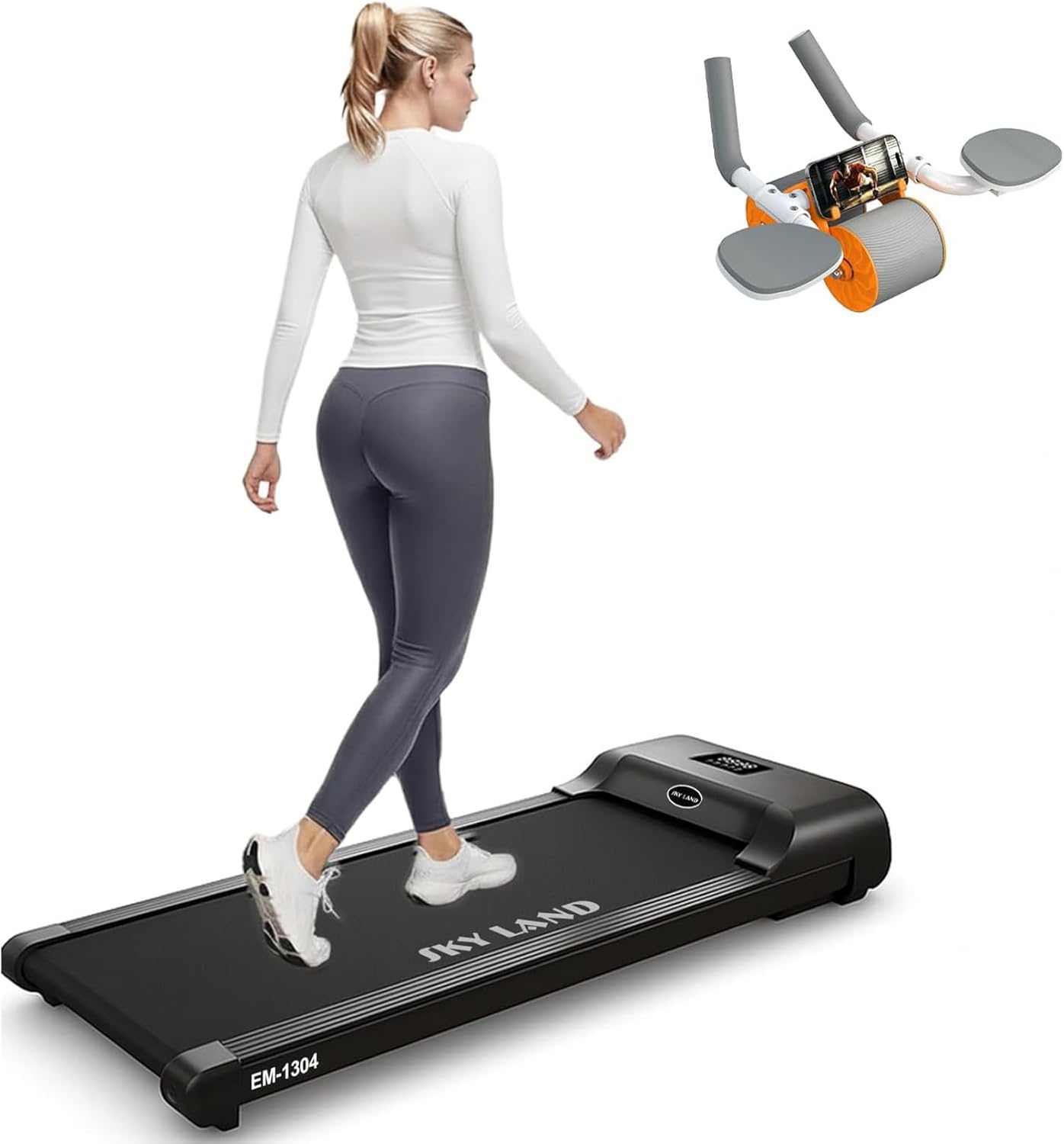 SKY LAND Walking Pad Treadmill EM-1304 with 2HP Motor, LED & Bluetooth + Ab Roller Wheel EM-9362 ...